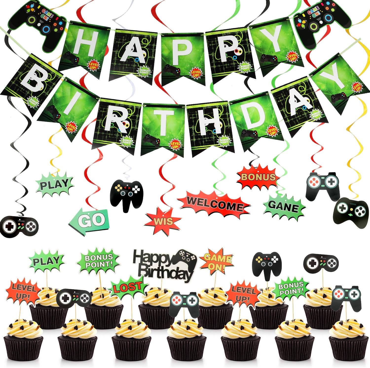 22 Pieces Video Game Party Supplies Include Happy Birthday Video Game ...