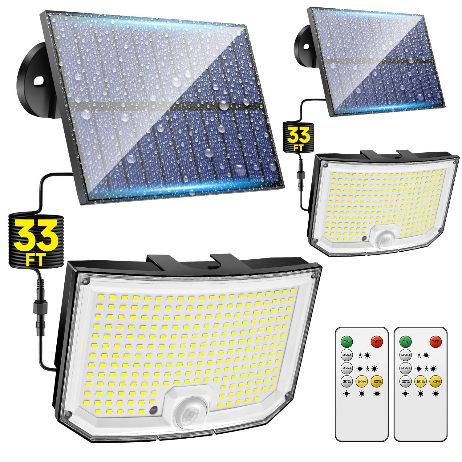 PIKOY Solar Flood Lights Outdoor[318LED/33FT/5 Modes]Solar Motion ...