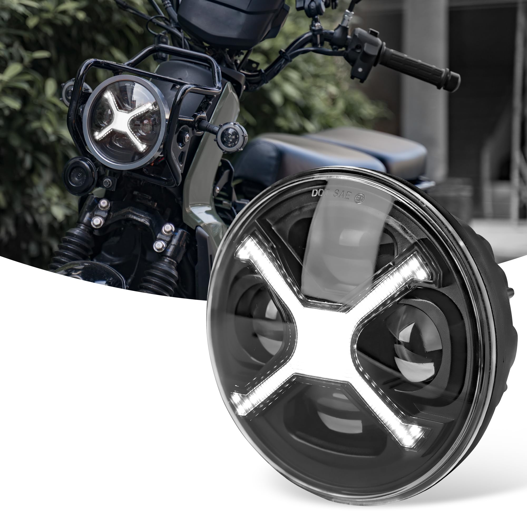 Riasdy 5.75 inch Motorcycle Headlight White X headlamp DRL Hi/Lo Beam ...