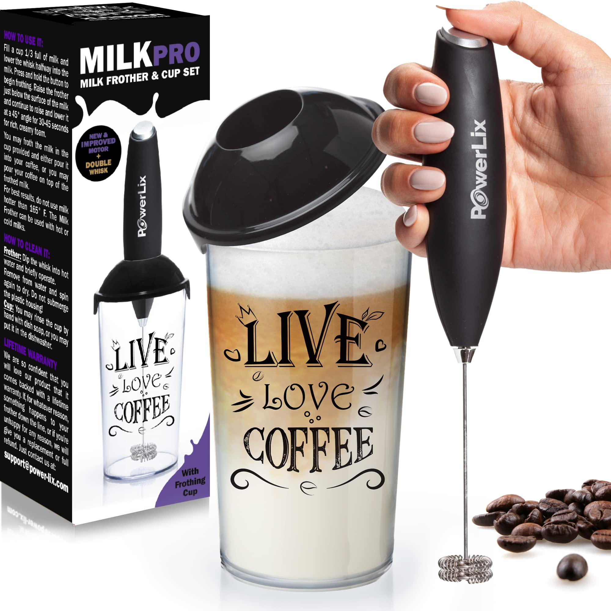 PowerLix Powerful Handheld Milk Frother With Stand Battery Operated ...