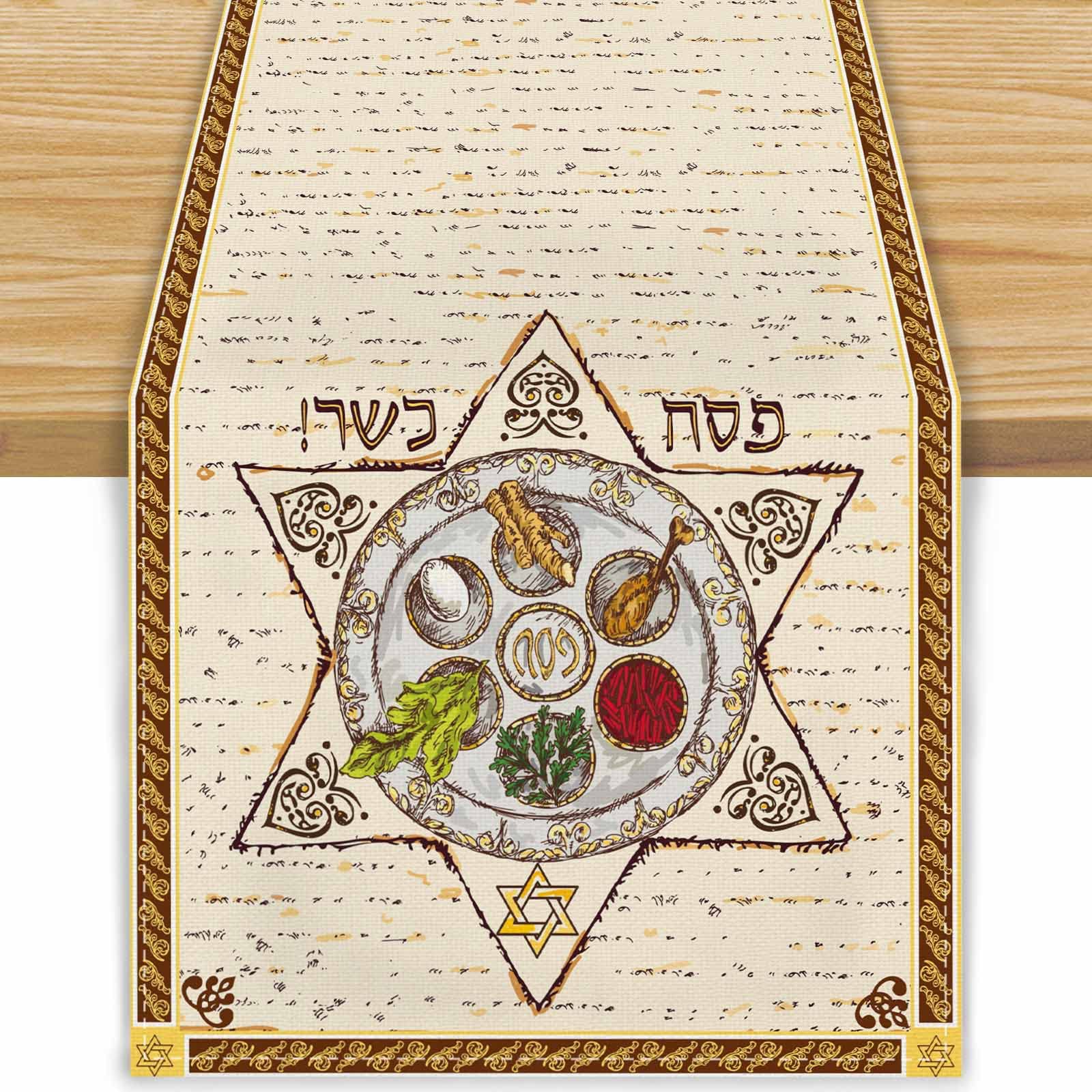 FARMNALL Linen Passover Table Runner Passover Decorations Pesach Star ...