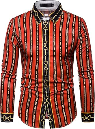 ief.G.S Men's Luxury Printed Dress Shirts Fashion Long Sleeve Silm Fit ...