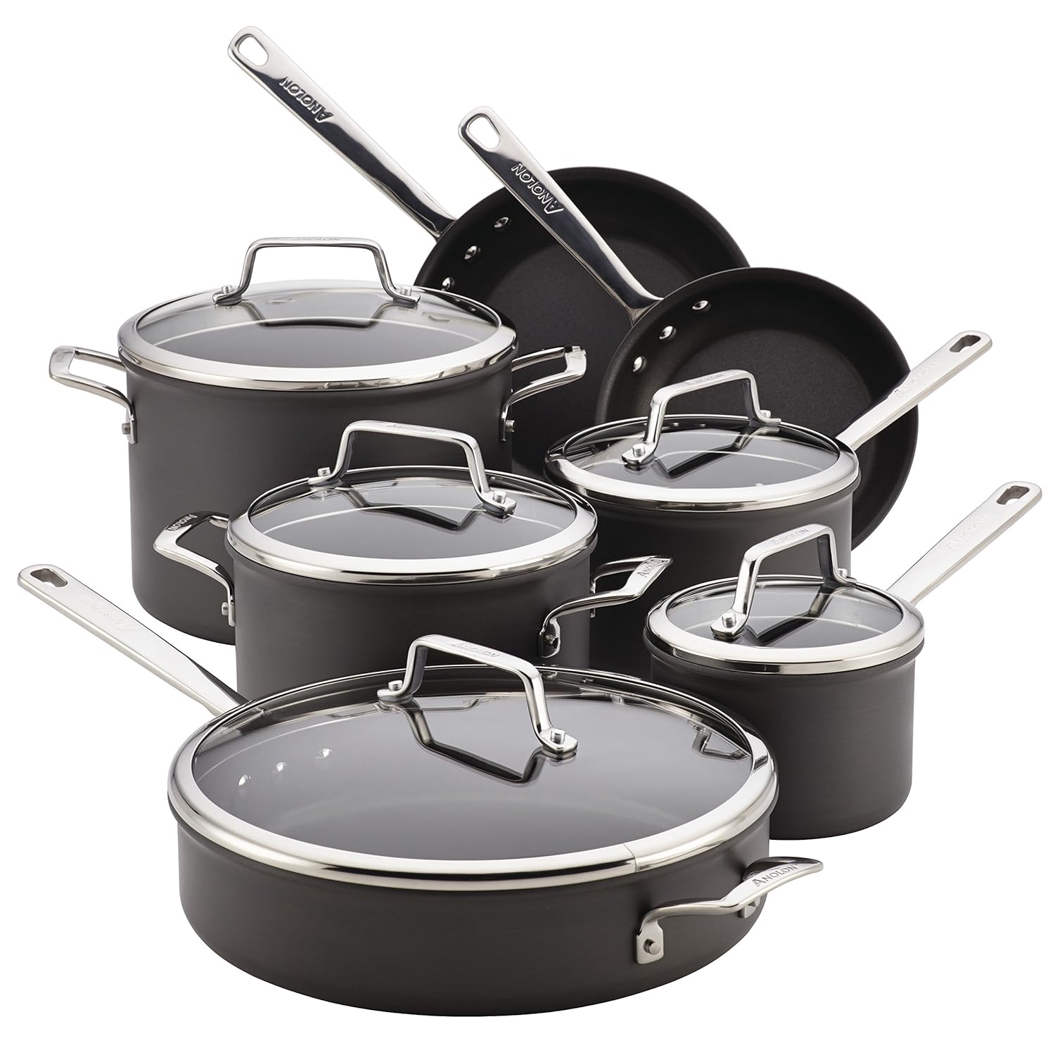 Anolon Authority Hard-Anodized Nonstick 12-Piece Cookware Set, Gray ...