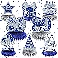 Amazon.com: 8Pcs Blue 80th Birthday Decorations Navy Blue Silver Happy 80th Birthday Table ...