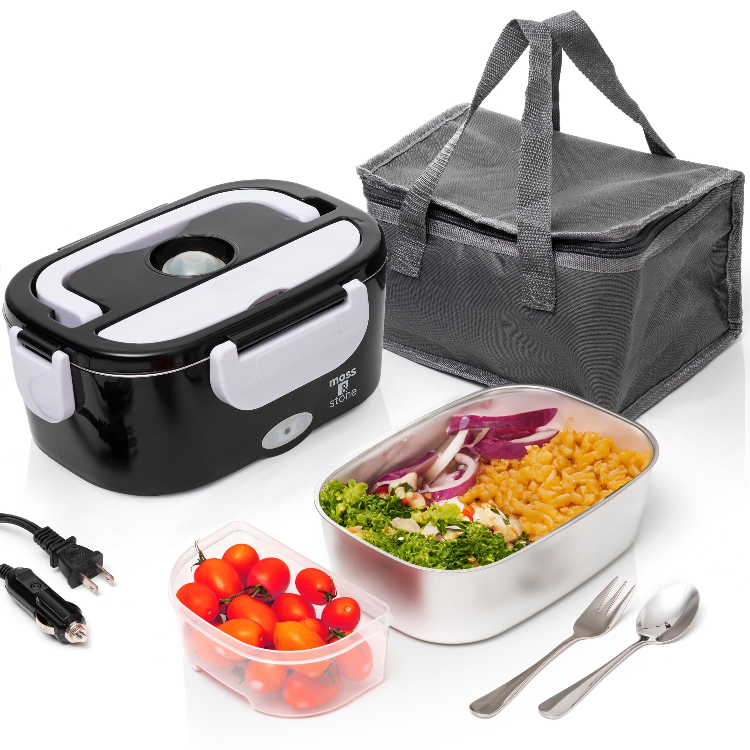 Moss & Stone Electric Lunch Box Food Heater for Adults Black & White ...