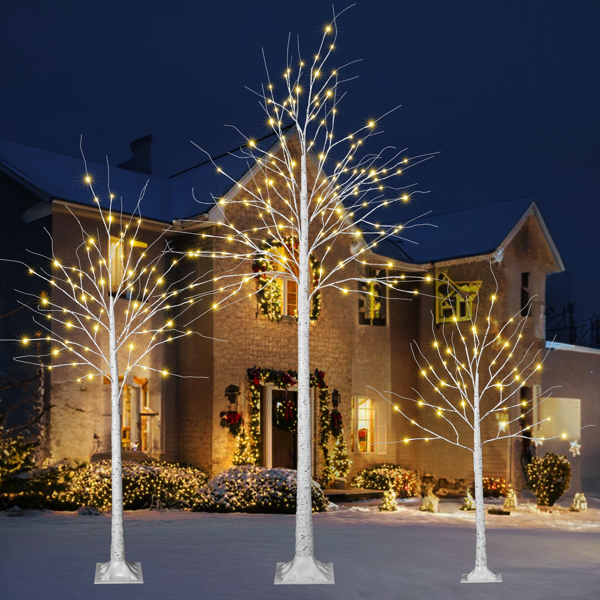 iBaycon 4Ft 6Ft and 8Ft Birch Tree, Set of 3 Lighted Birch Tree LED ...