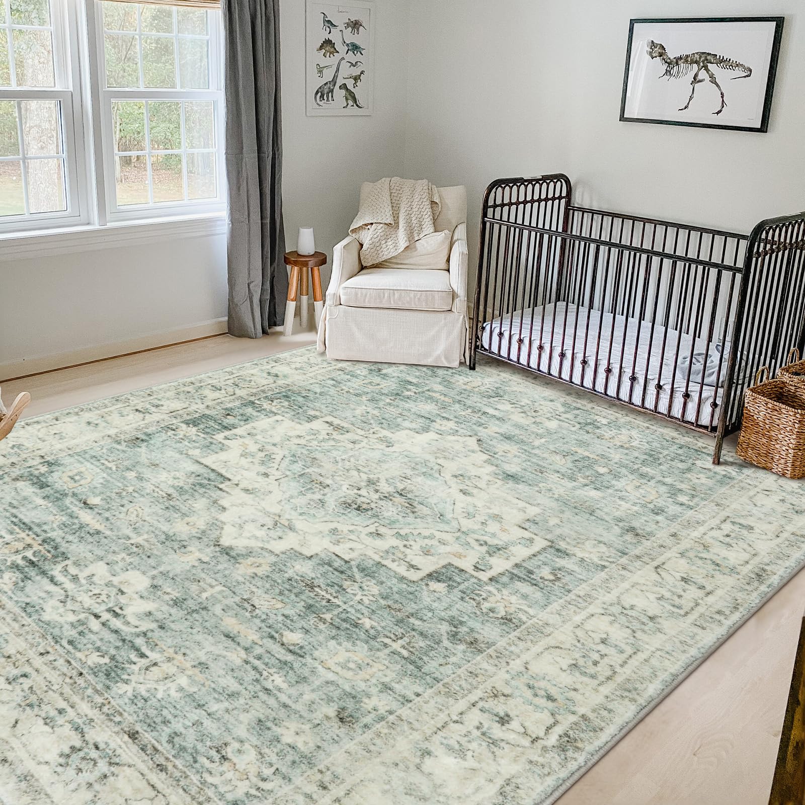 LIVEBOX Washable Rugs 9x12 Green Rugs for Living Room, Soft Large Area ...