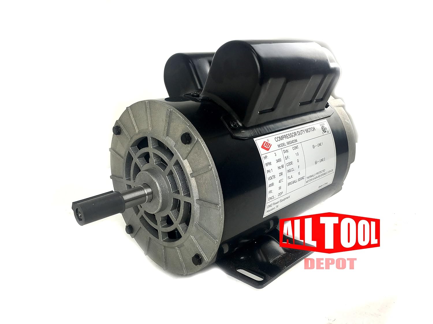 3 HP 3450 RPM Single Phase 56 Frame 230V 15 Amp 5/8 Shaft NEMA ...