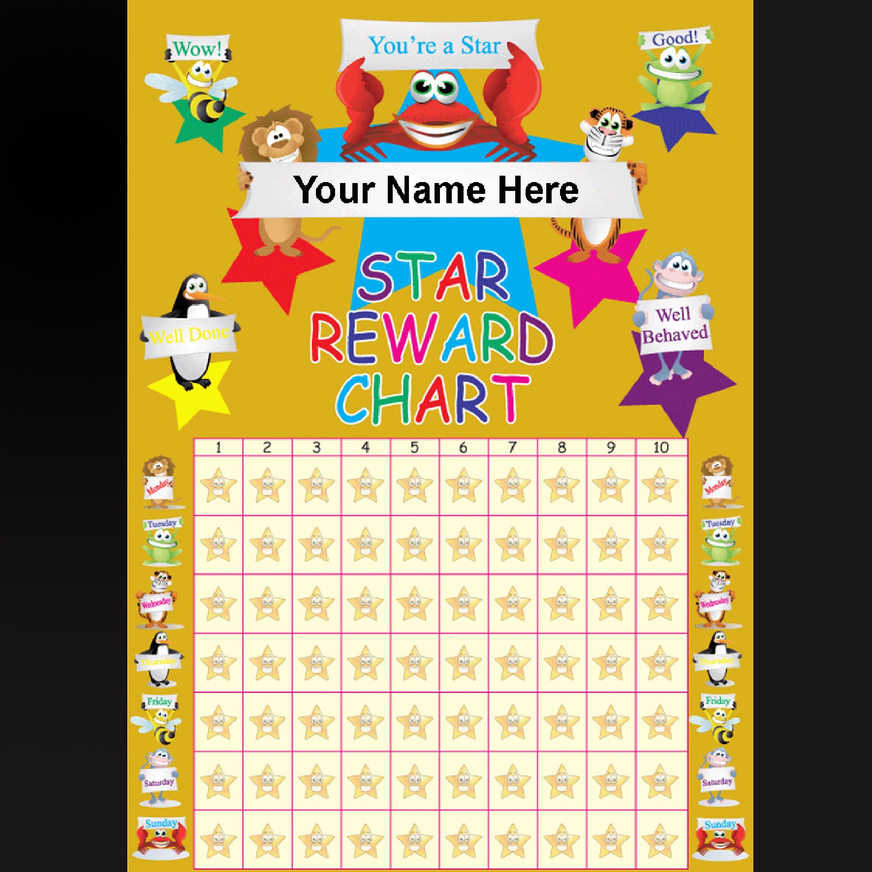 Buy Childrens Reward Chart A4 Personalised With 75 Free Gold Metallic 