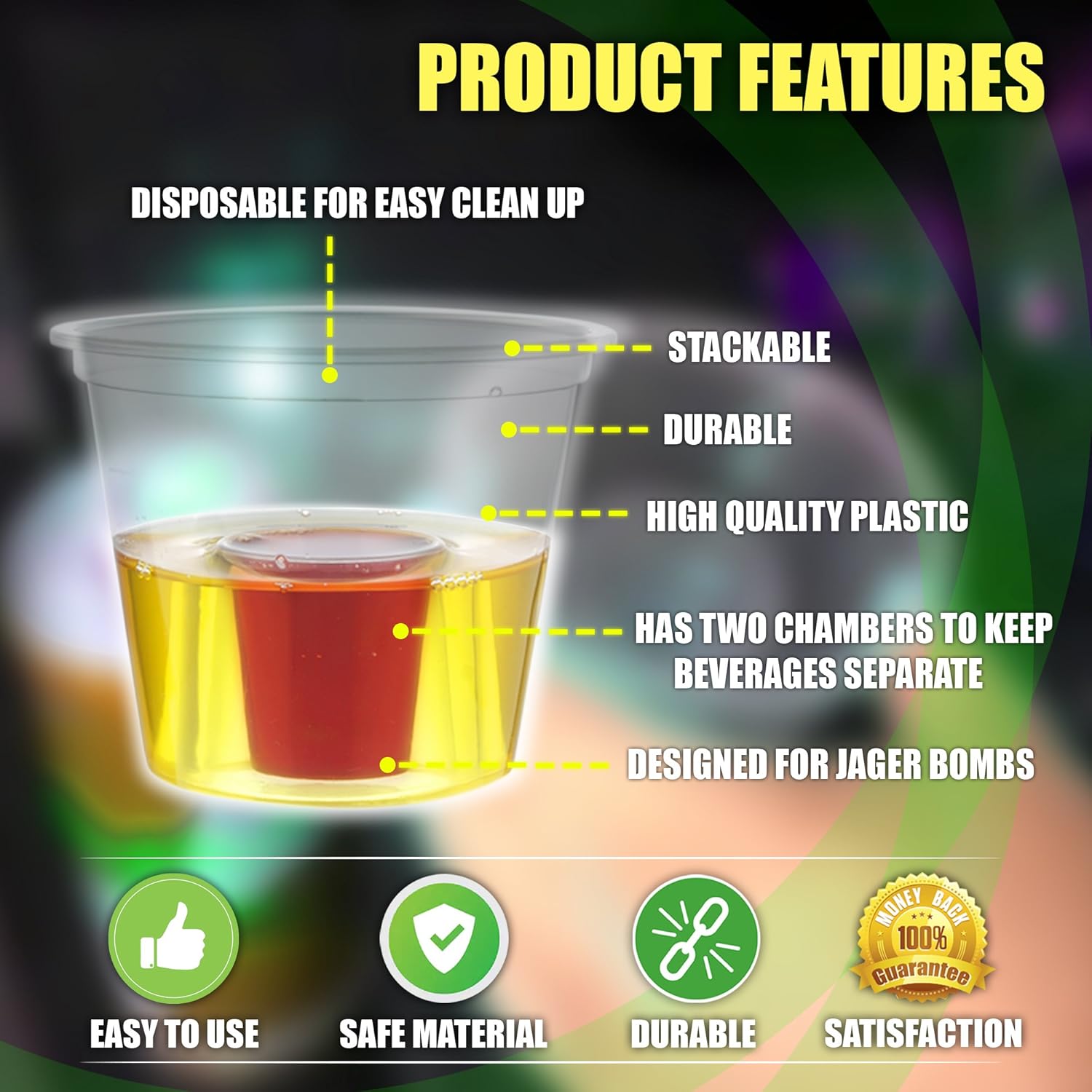 Strong Reusable Shot Cups Jager Bomb Glass Plastic Party Bar Party Non ...