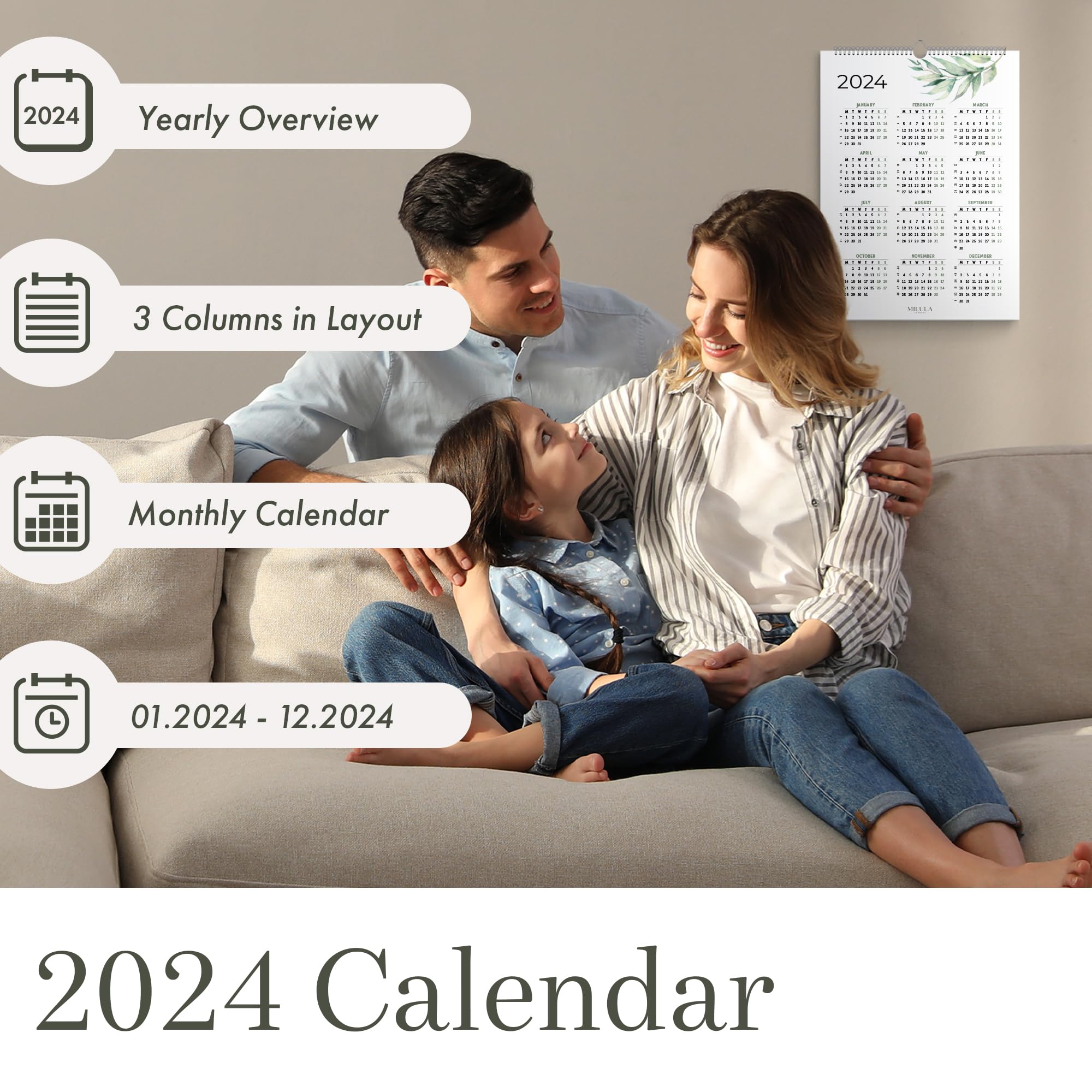 Mua Calendar 2024 Greenery Wall Calendar - Monthly 2024 Calander in A4 ...