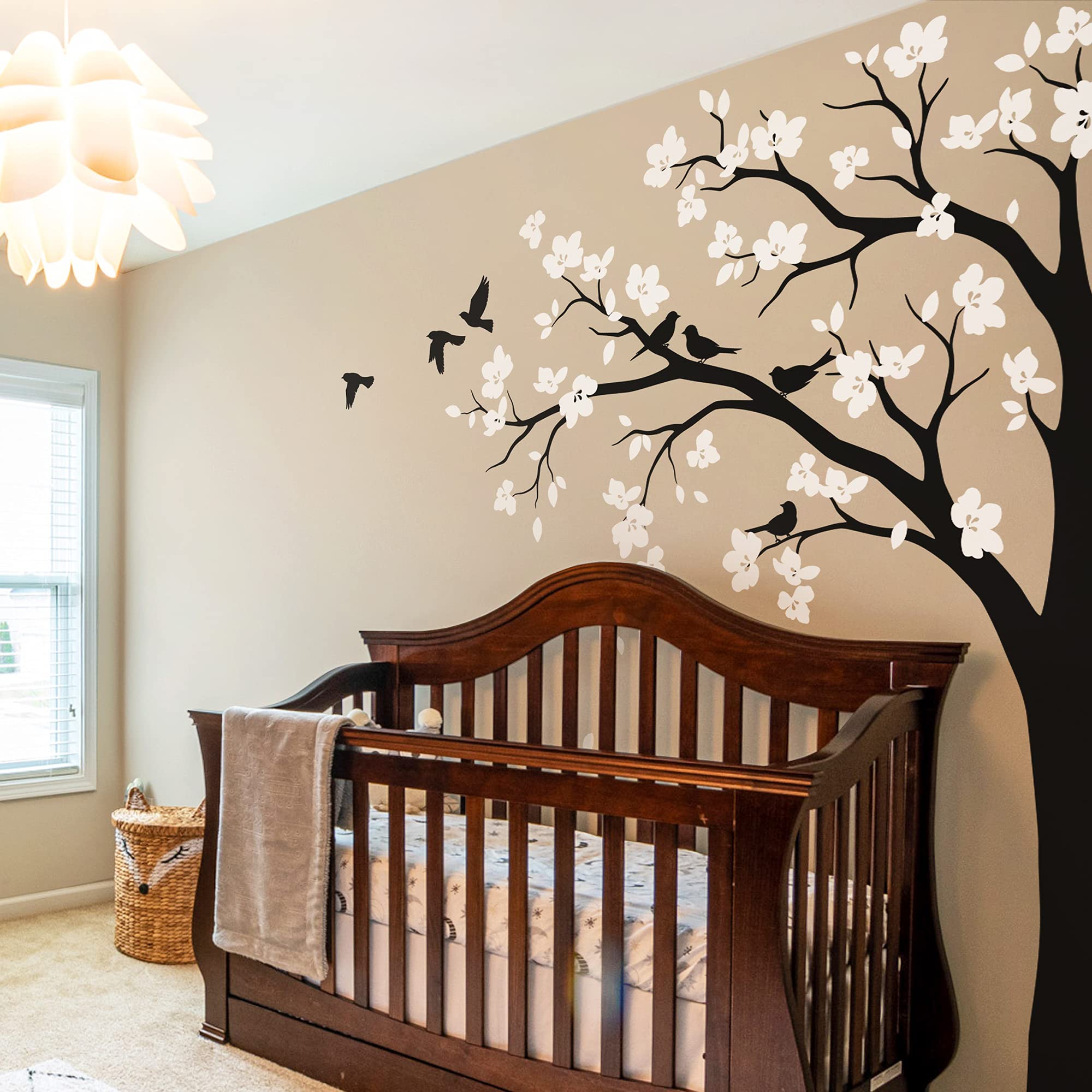 Large Corner Tree Wall Decal with Big Blossoms, Birds and Leaves ...