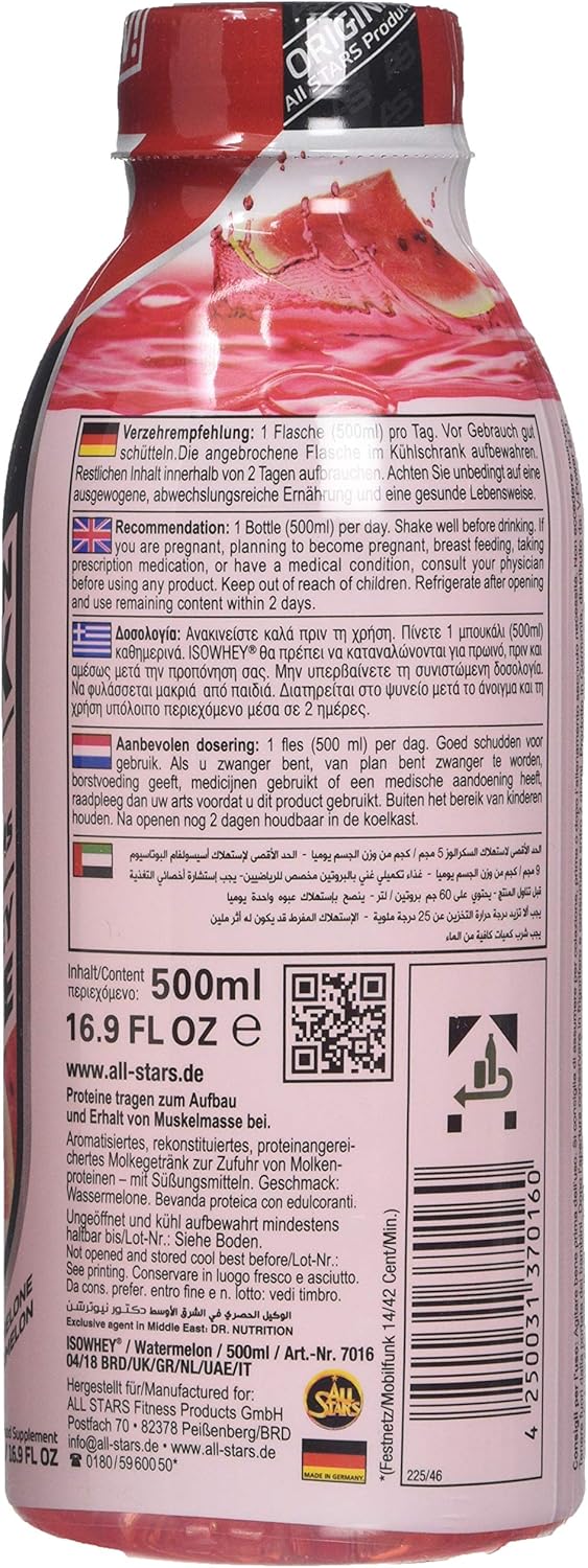 All Stars Isowhey Pure Whey-Isolate RTD, Watermelon, 500 ml, 16-Count ...