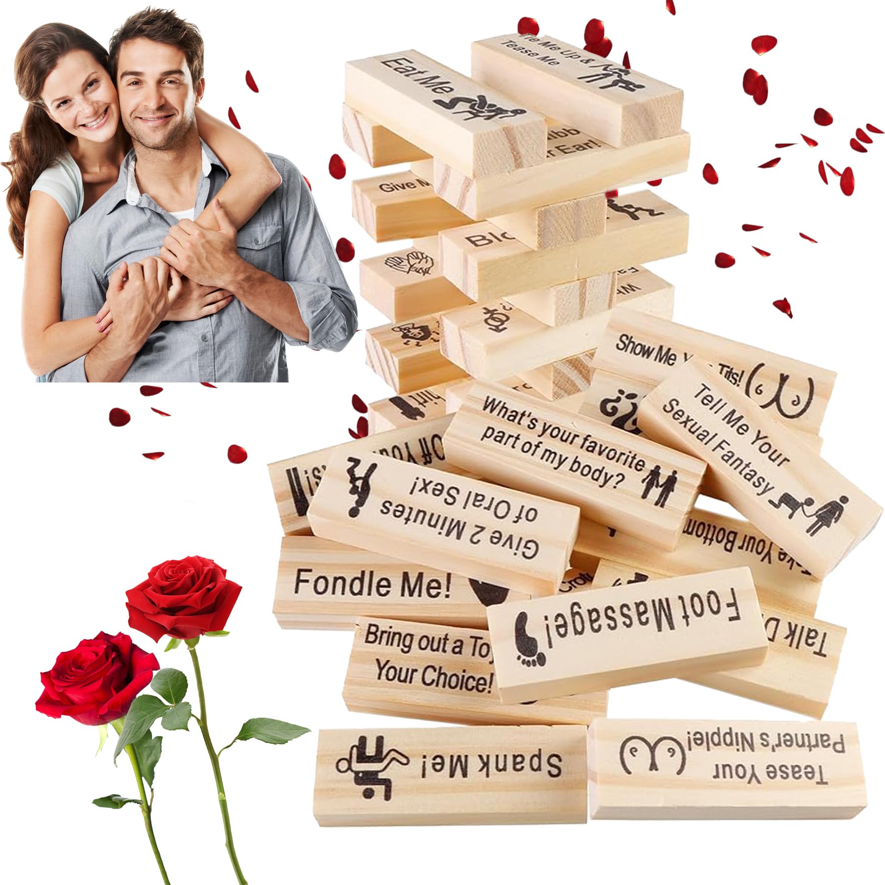 Valentines Day Gifts for Him Her, 48pc Super Naughty Block Tower Game Couples Games for Adults ...