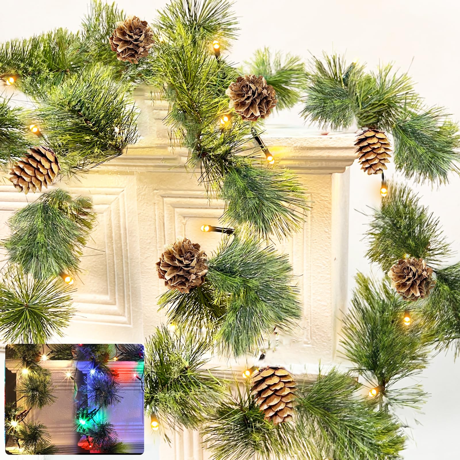 6 Ft Dual Color Changing Smokey Christmas Garland with Lights, Prelit ...