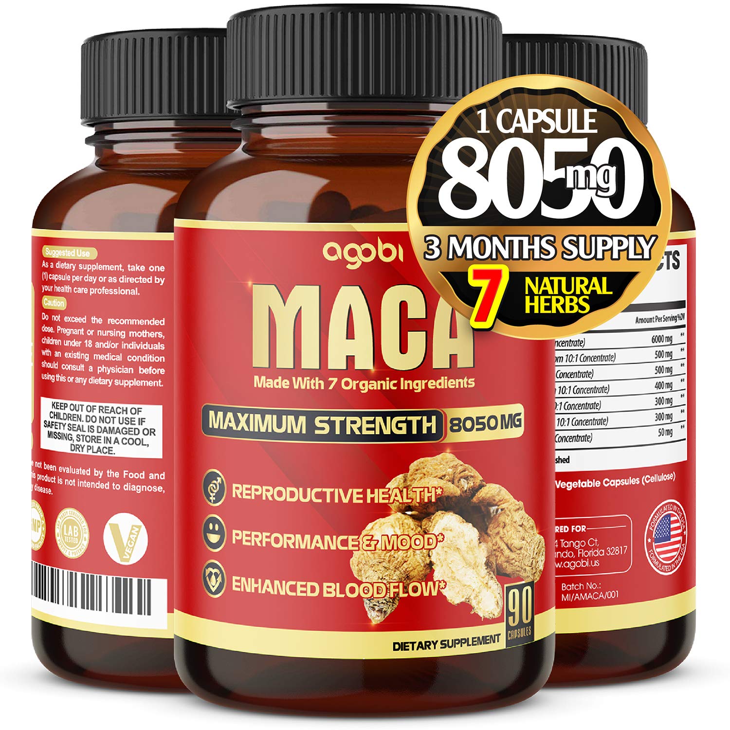 Organic Maca Root Capsules 8050 Mg Supports Reproductive Health