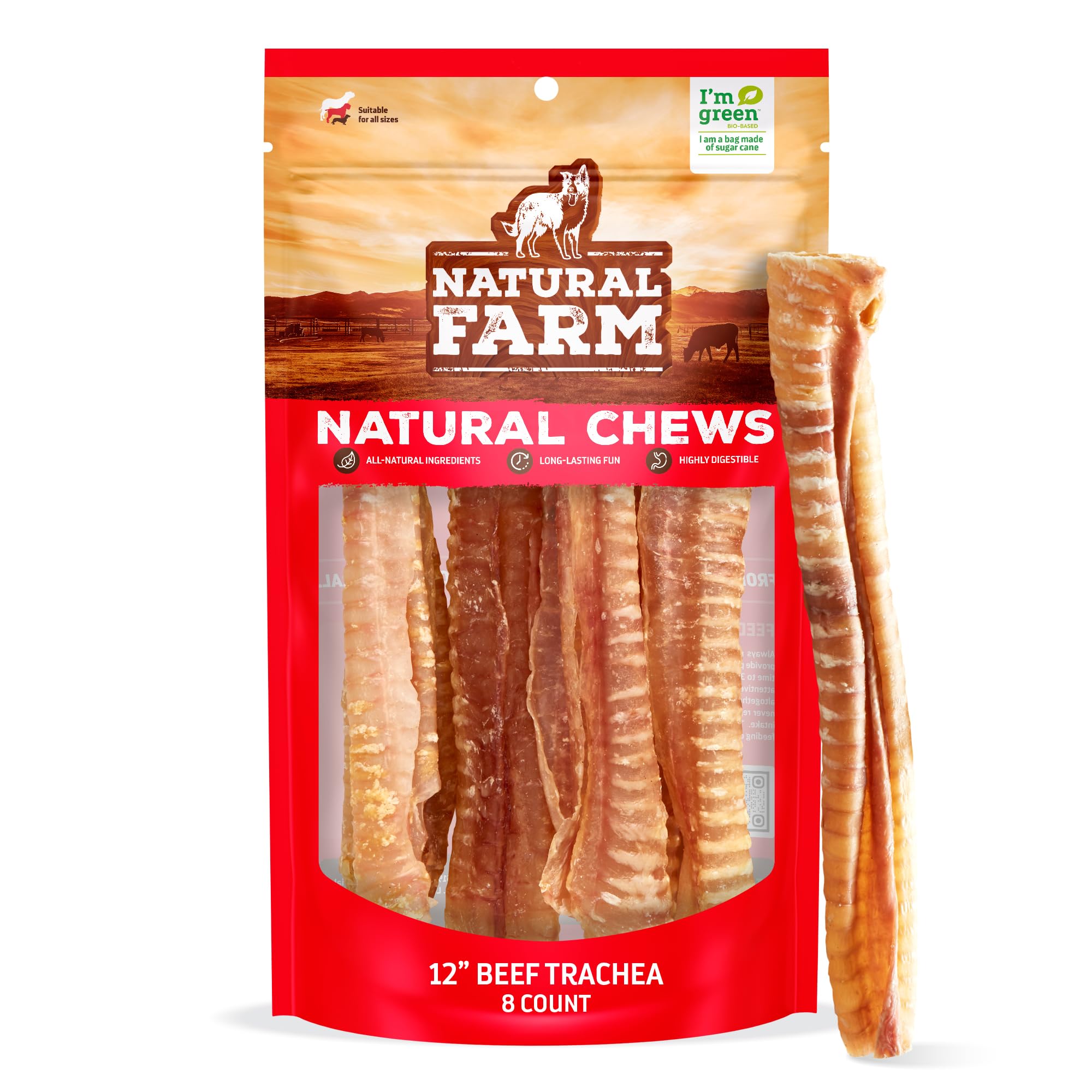 Natural Farm Beef Trachea (12 Inch, 8 Pack), 100% Beef Chews, Natural ...