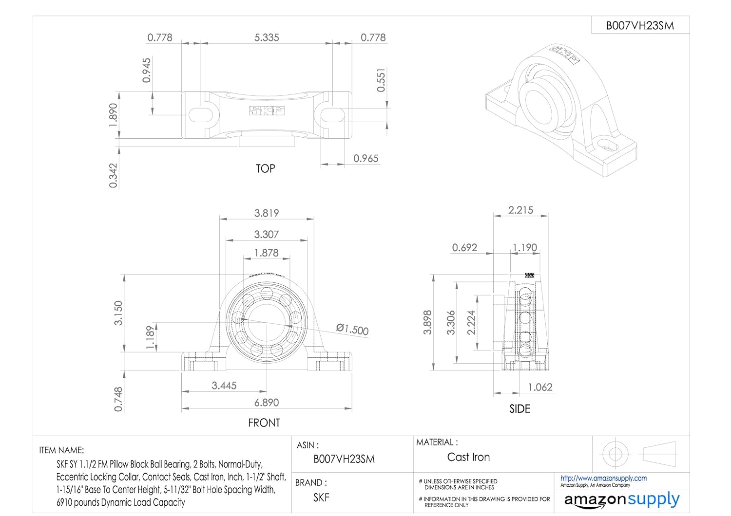 1-1/4 Shaft 5740 pounds Dynamic Load Capacity 2 Bolts Contact Seals 1-7 ...