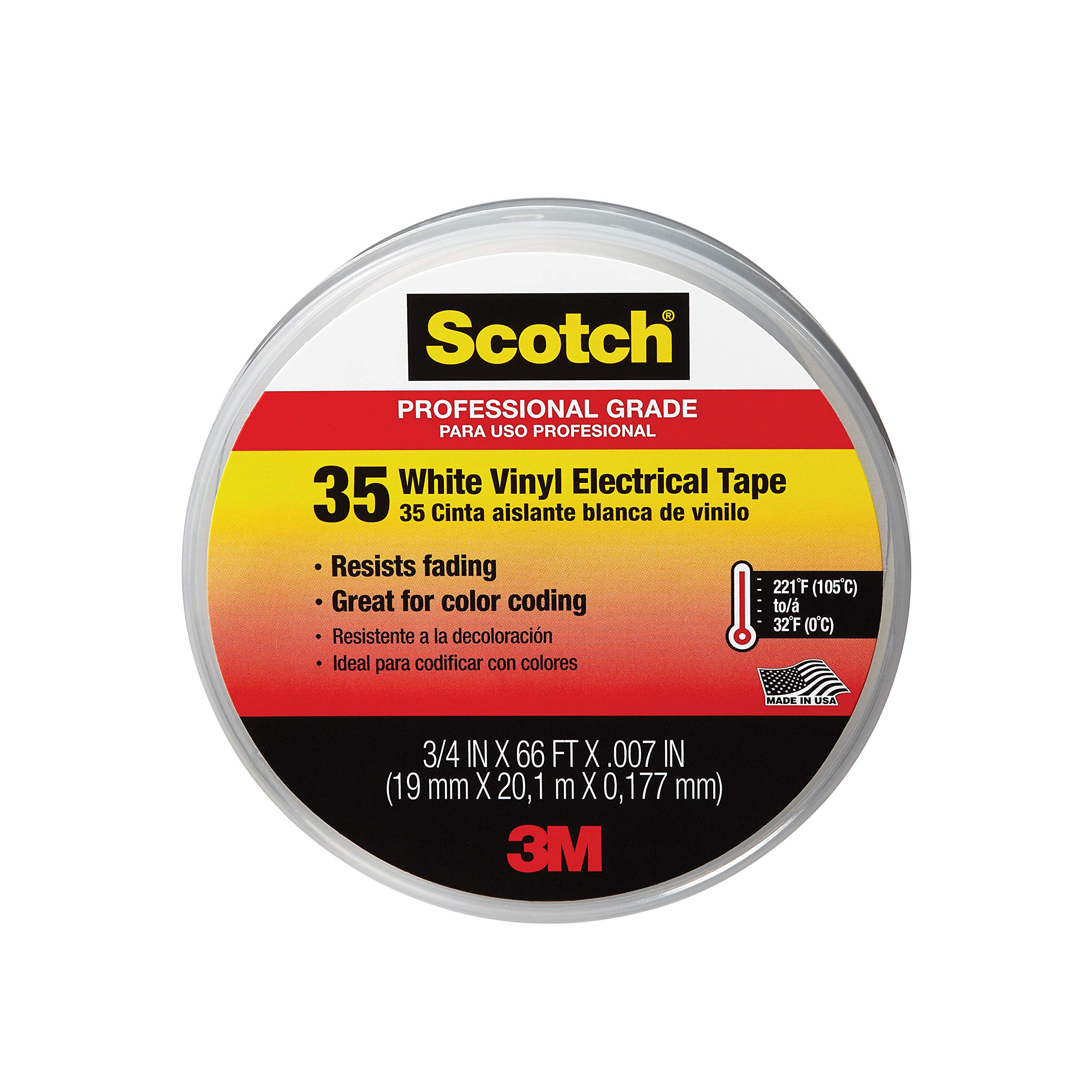 Scotch 10828-DL-2W 3/4" X 66' White 35 Professional Electrical Tape ...
