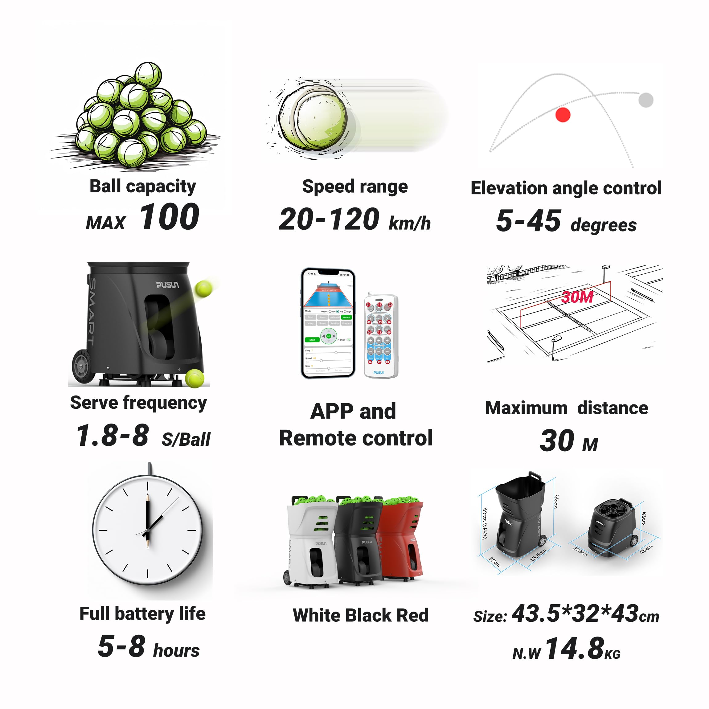 Mua PT-Smart High-Speed Tennis Ball Launcher: Professional and Beginner ...