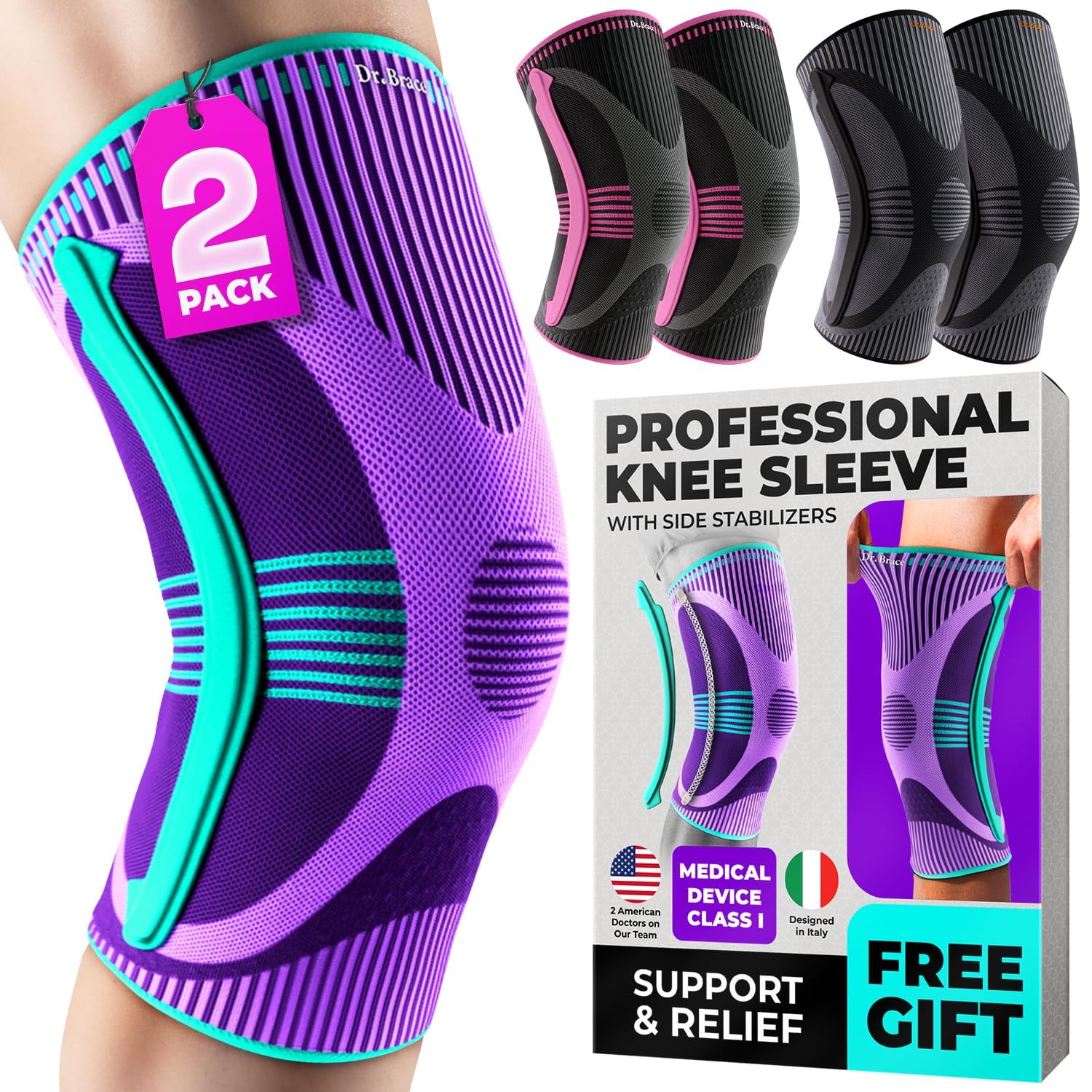DR. BRACE ELITE Knee Brace with Size Stabilizer (2 Pack) Knee Brace for ...