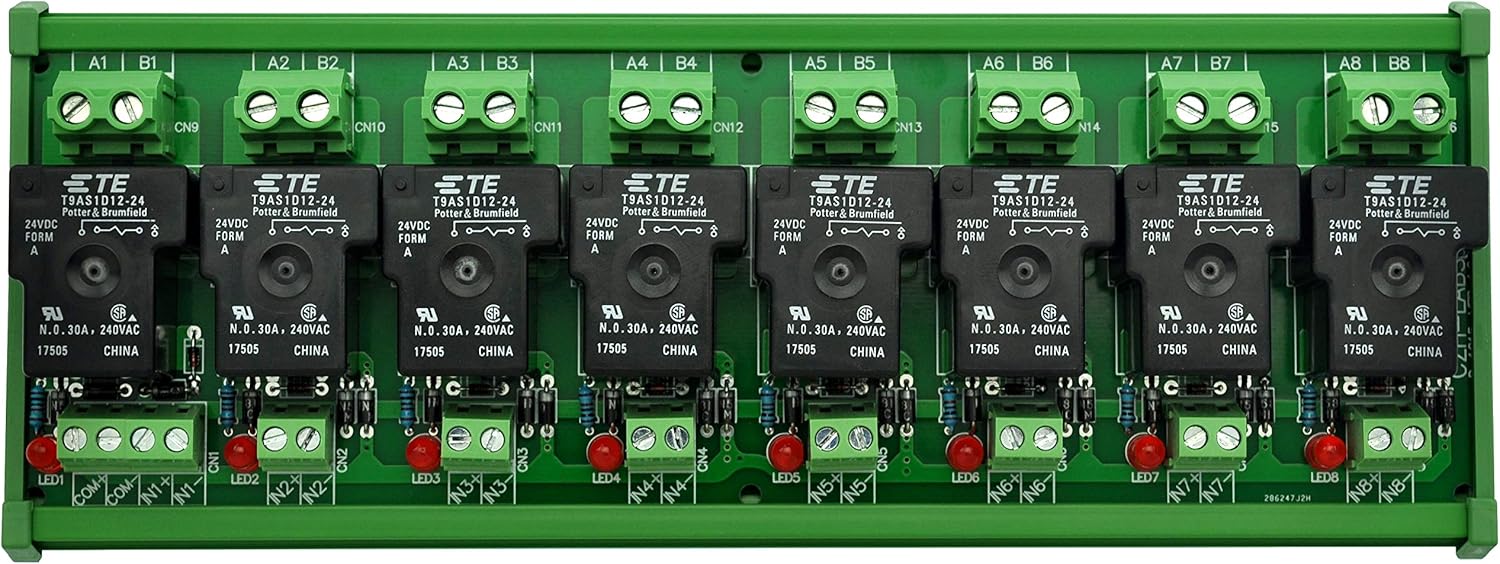 CZH-Labs DIN Rail Mount 24V Passive 8 SPST-NO 30Amp Power Relay Module ...