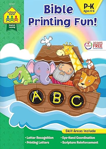 School Zone - Bible Printing Fun! Workbook - Ages, 4 to 6, Preschool to ...