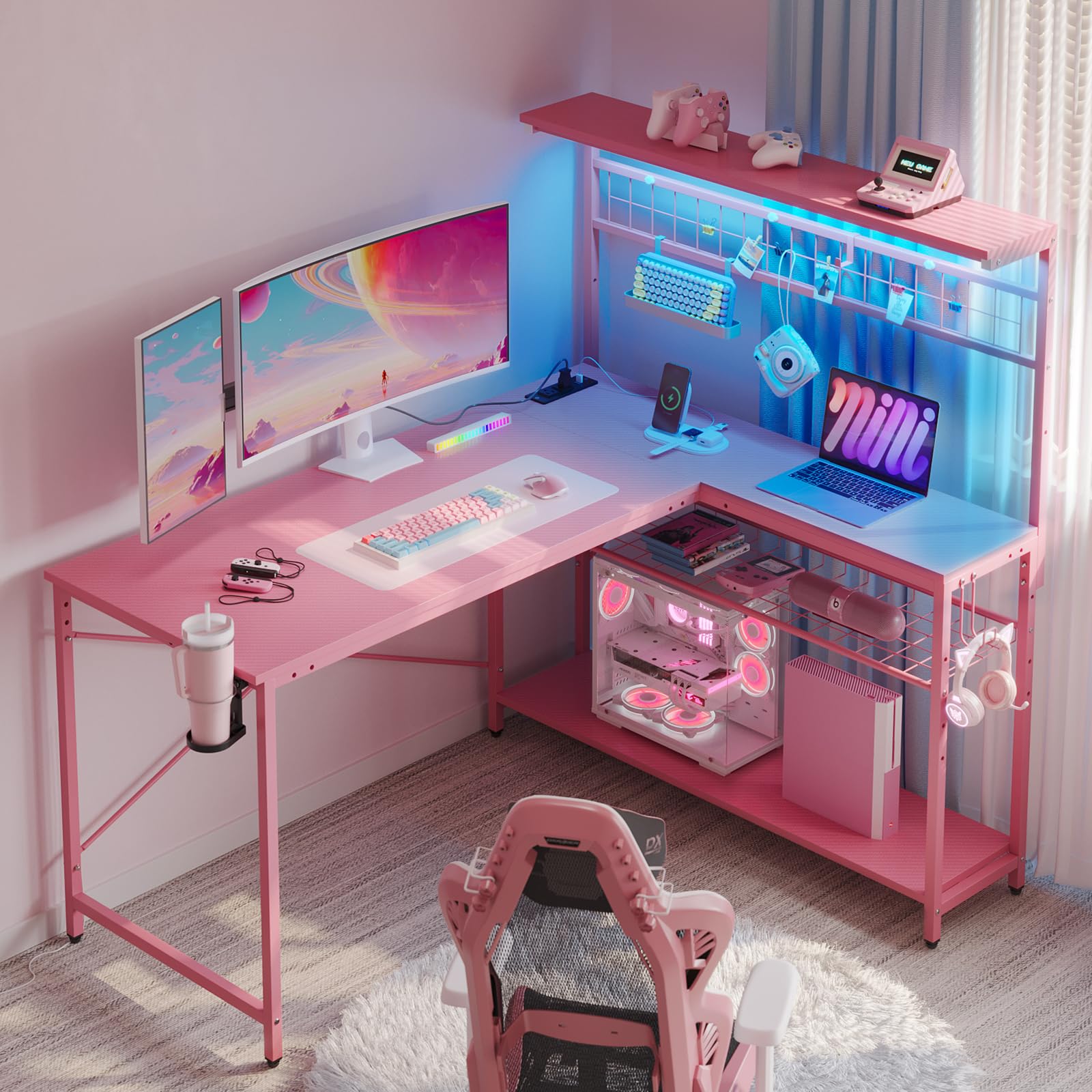 Mua Bestier 51 L Shaped Gaming Desk with Power Outlets, LED Workstation ...