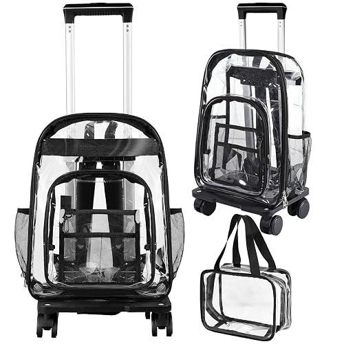 Eccliy 17 Inch 3 Pcs Rolling Clear Backpack Set Heavy Duty Transparent ...