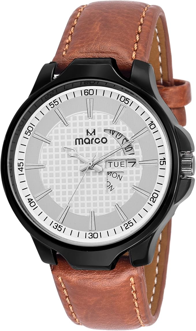 Buy MARCO White Dial Brown Strap Men's Day N Date Watch Online at Low ...