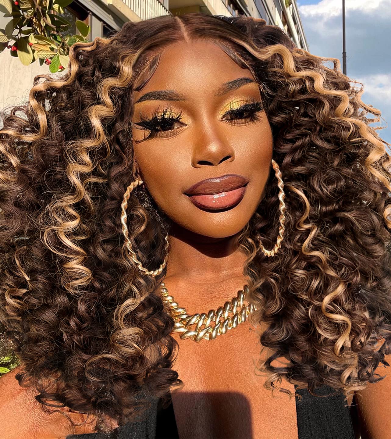 BlackSwern Honey Blonde Curly Lace Front Wigs, HD Glueless Lace Curly ...