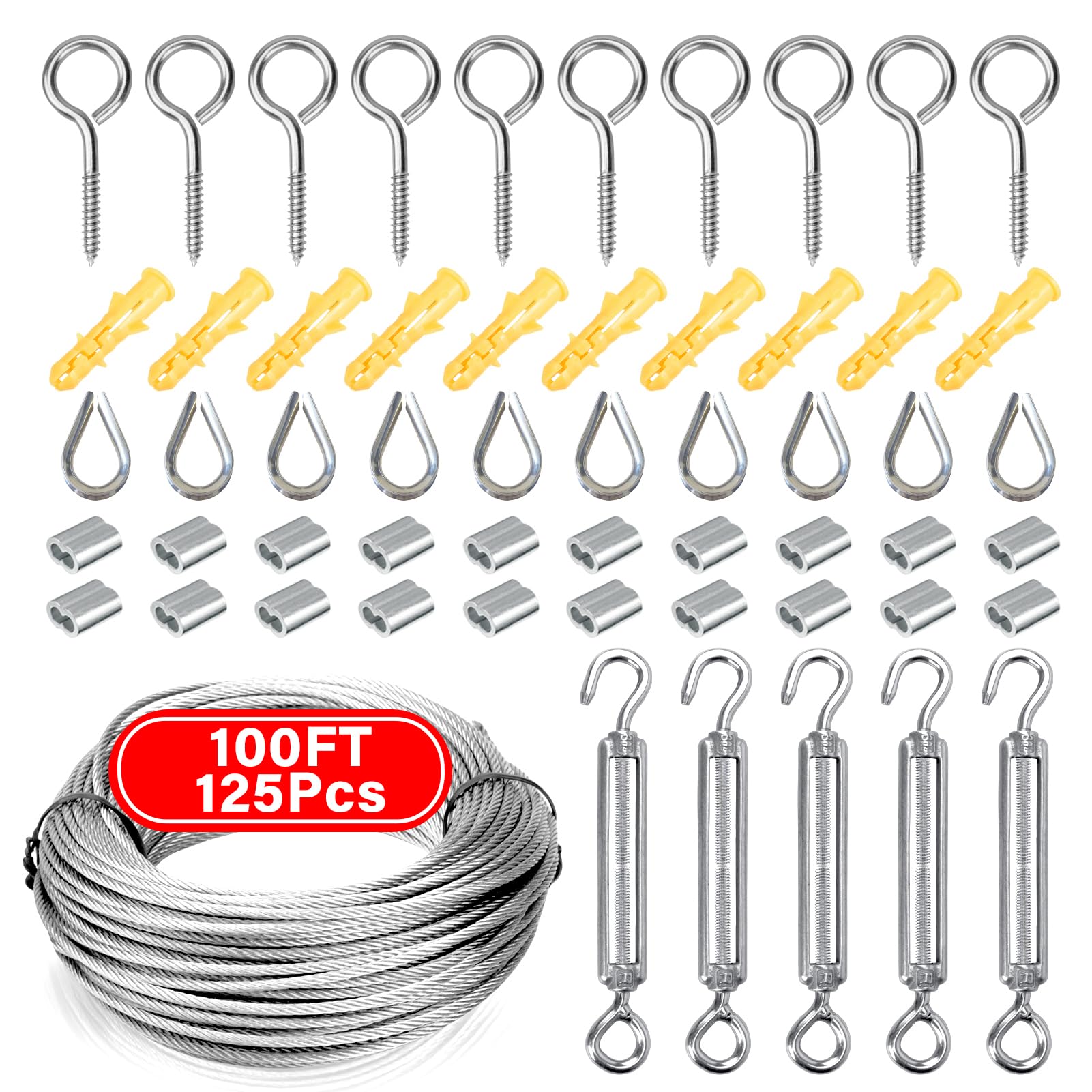 Mua 5/64" Wire Rope, 125pcs Turnbuckle Stainless Steel Cable Kit ...