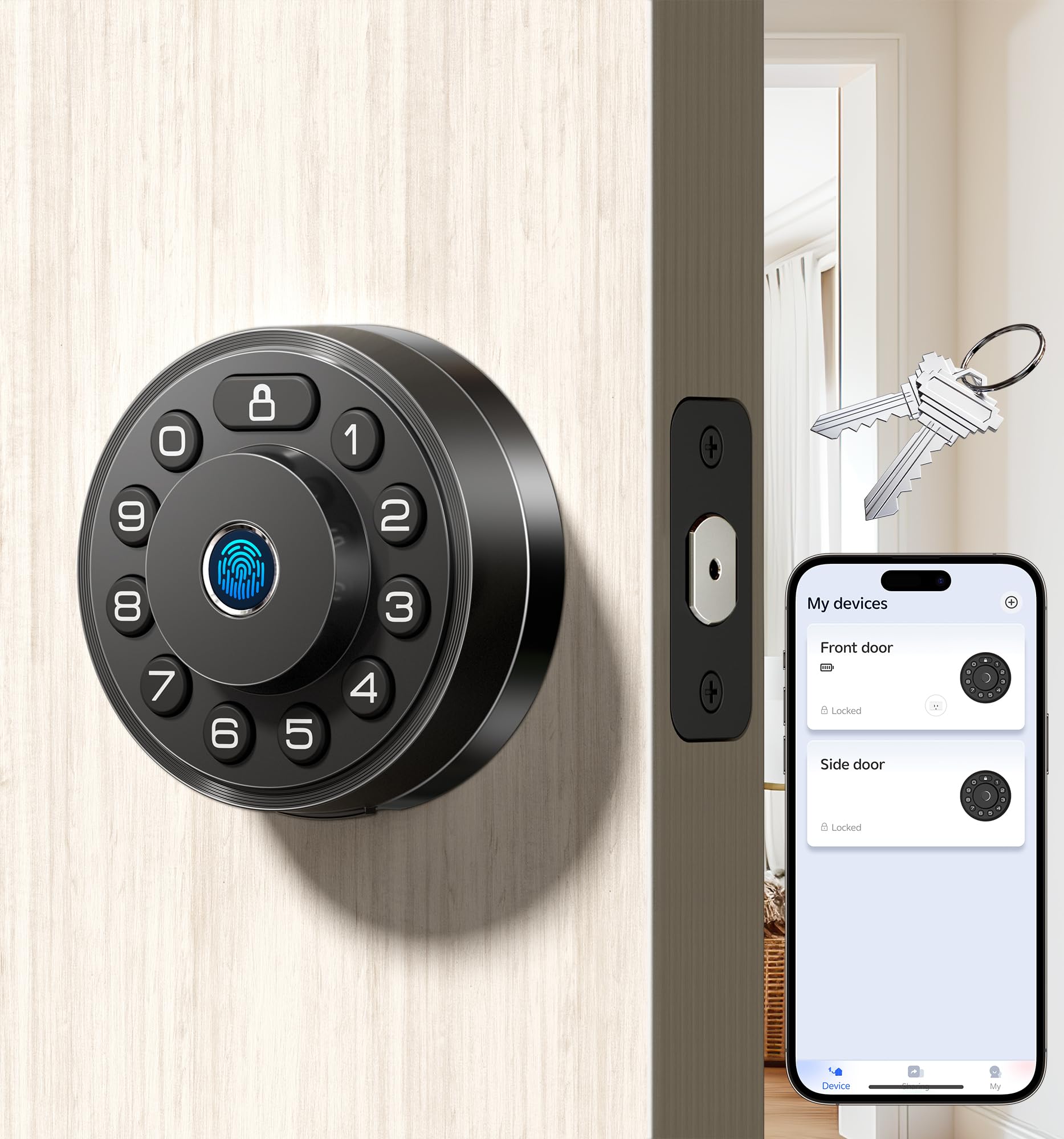 Veise Fingerprint Smart Locks, 7-in-1 Keyless Entry Door Lock, App ...