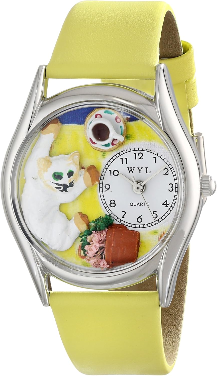 Whimsical Watches Bad Cat Yellow Leather and Silvertone Unisex Quartz ...