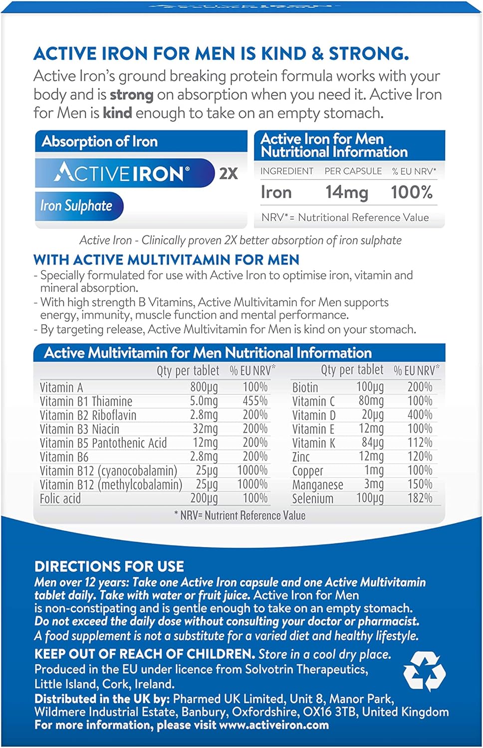 Active Iron For Men | 30 Iron Tablets & 30 Multivitamin Tablets | Iron ...