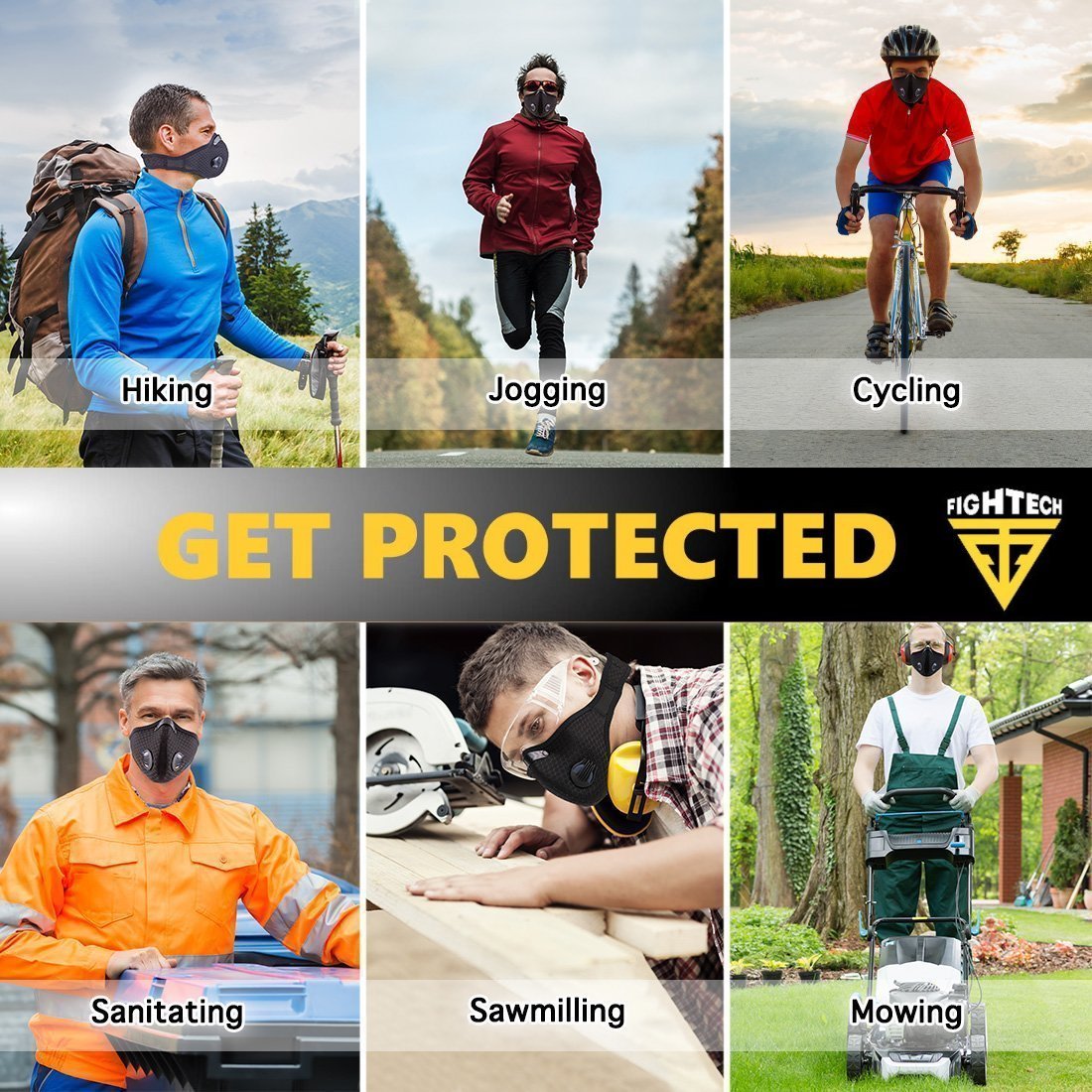 FIGHTECH Dust Mask | Mouth Mask Respirator with 4 Carbon N99 Filters ...