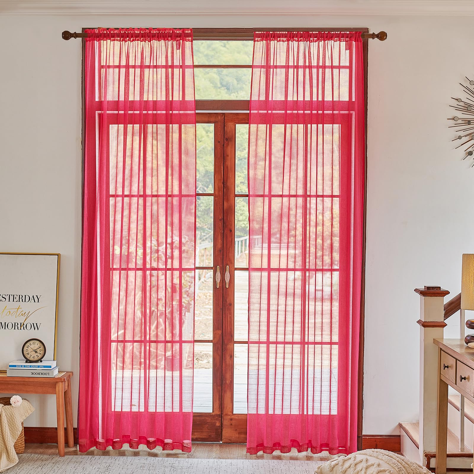 Tony's collection Bright Rose Kitchen Tiers Half Window Sheer Curtains ...
