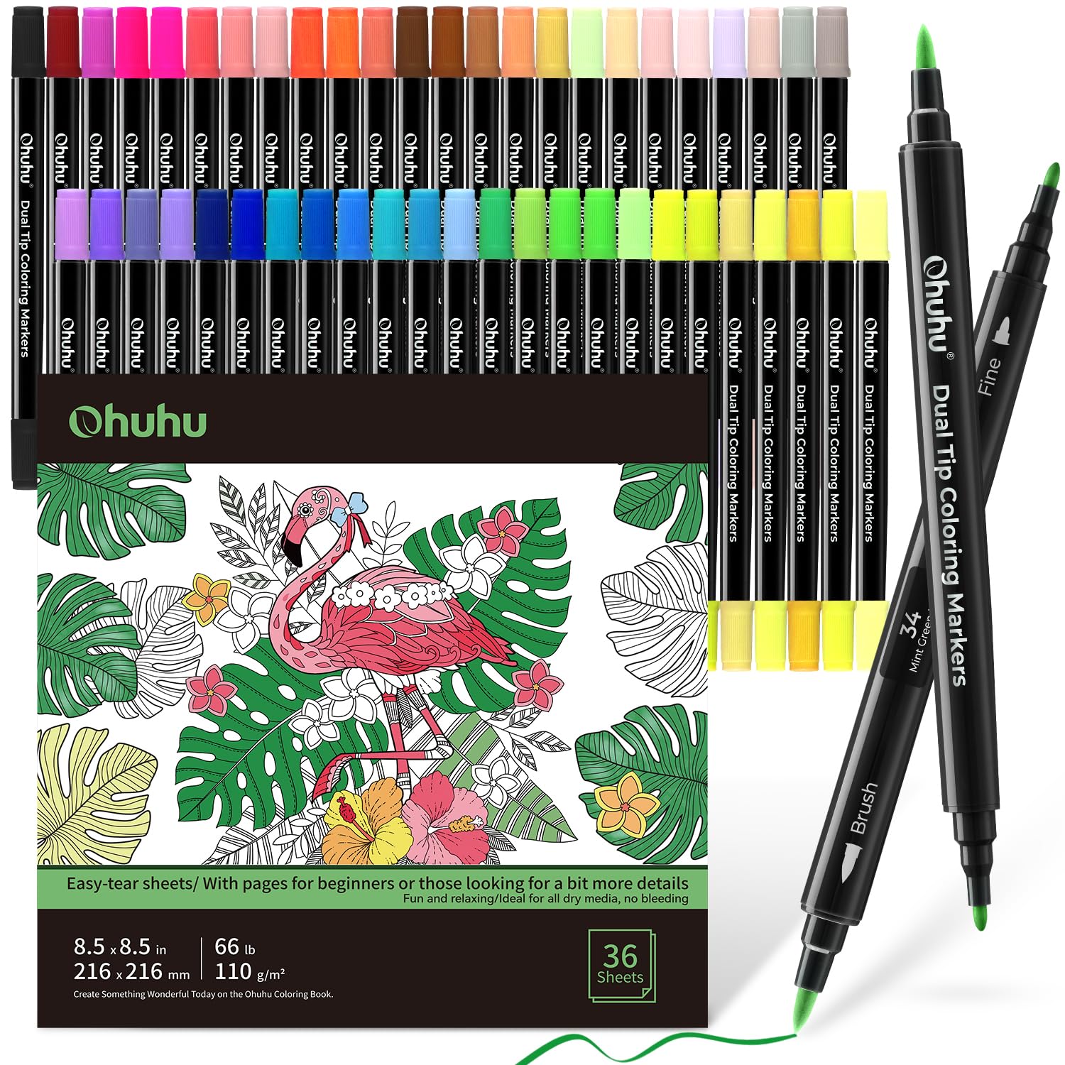 Mua Markers Brush Tip 48-colors with 36-sheet Coloring Book - Double ...