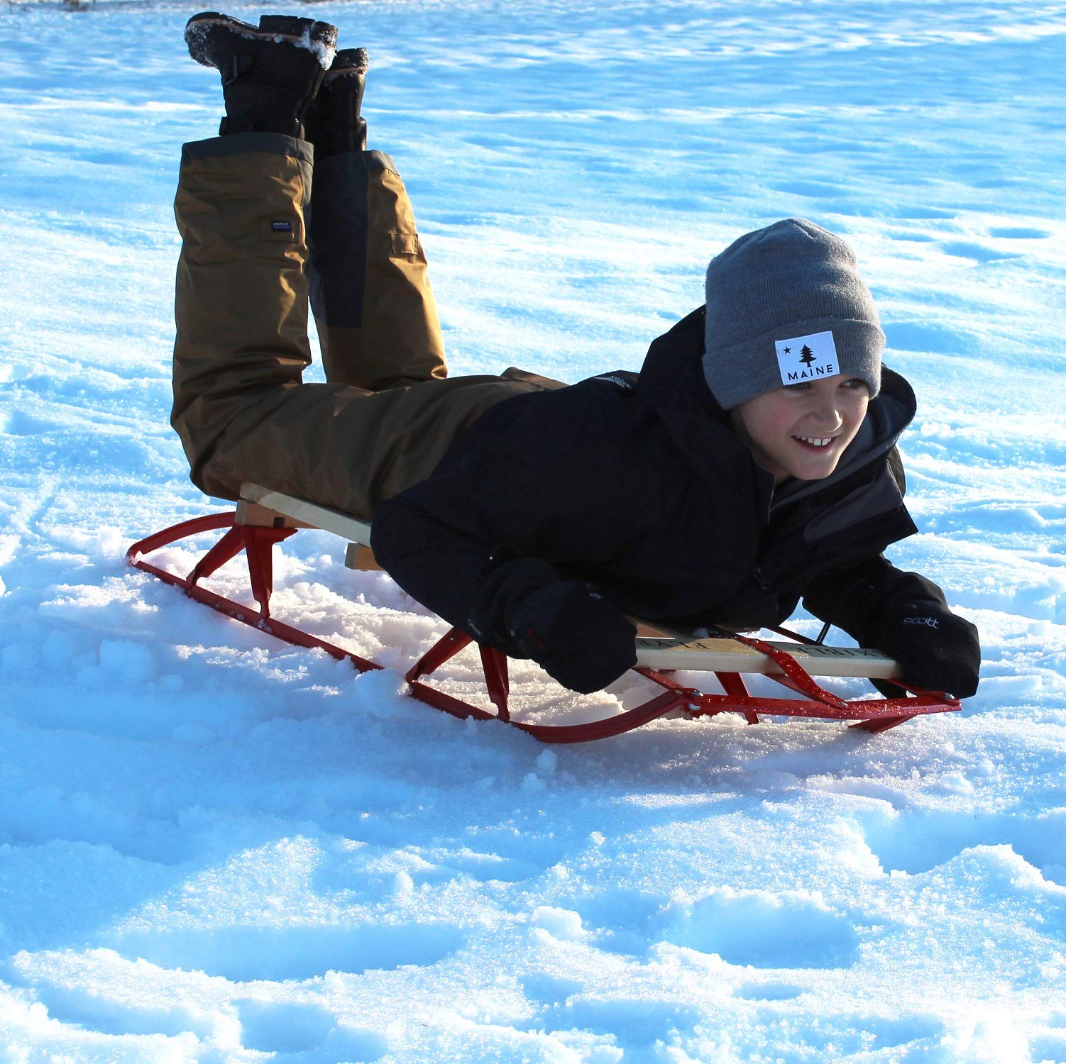 Flexible Flyer Metal Runner Sled. Steel & Wood Steering Snow Slider