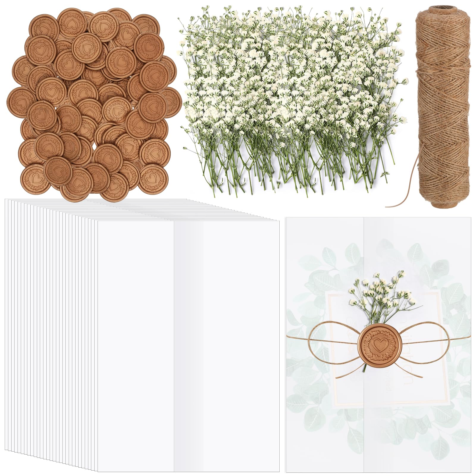 Qilery 50 Sets Wedding Invitations Wraps Set Include Pre Folded Vellum ...