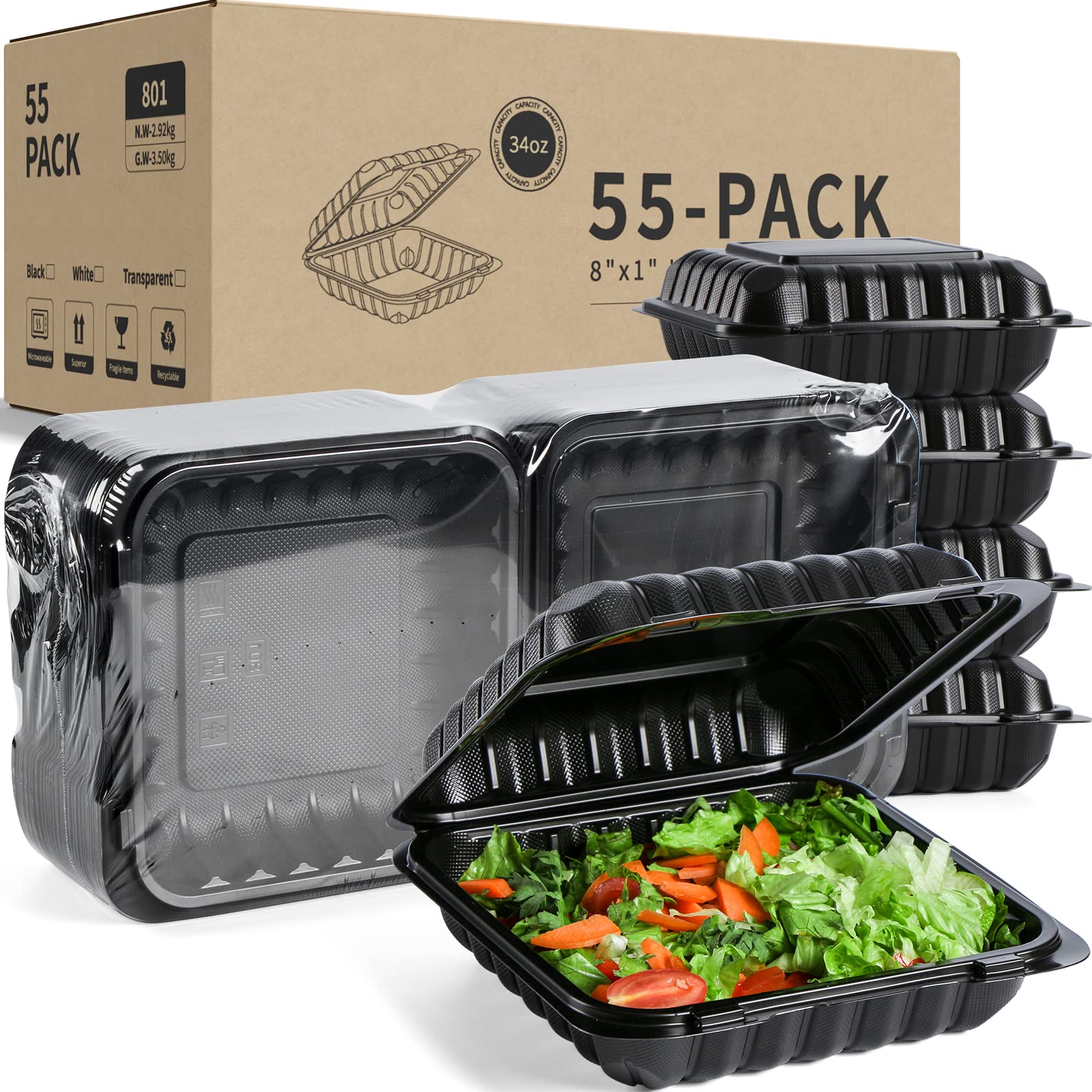 Mua To Go Containers, Shrink Wrap 55 Pack 8 Inch Plastic Hinged Take ...