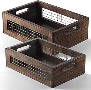 Amazon.com: NAGAWOOD Wooden Nesting Countertop Baskets Set of 2 for ...