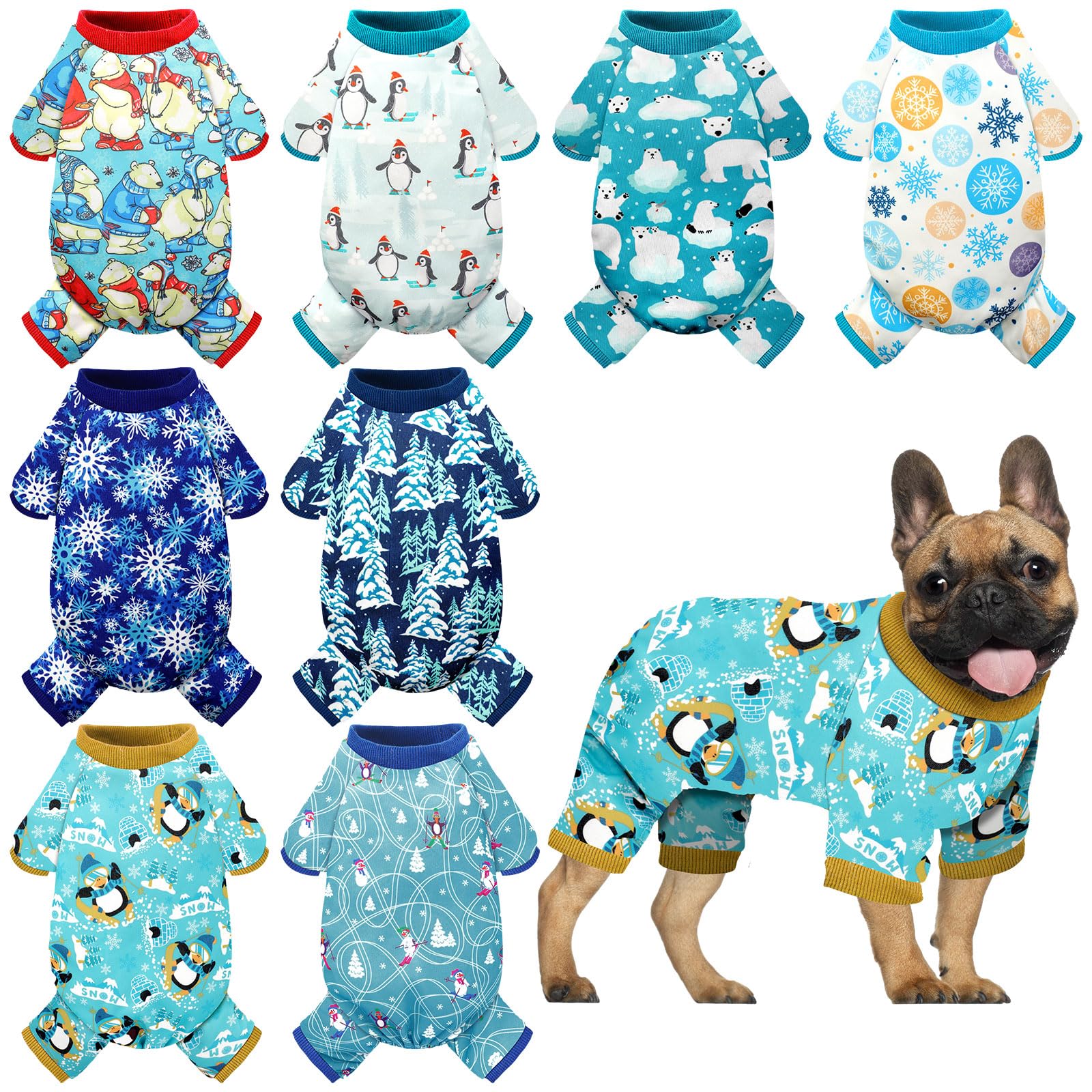 Paterr 8 Pcs Winter Dog Pajamas Winter Warm Snowflake Penguin White ...