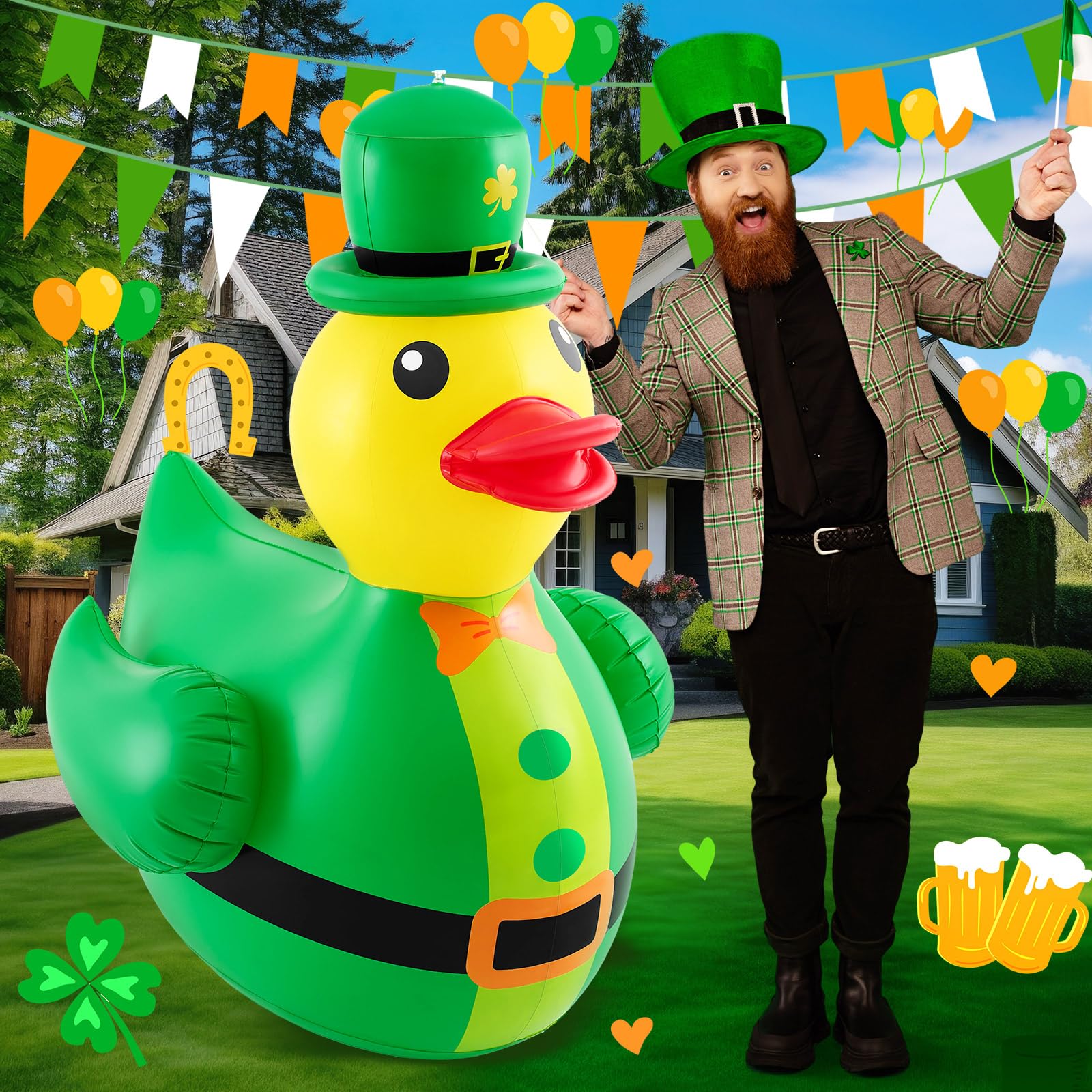 Hungdao 1 Pc 4 ft St. Patrick's Day Inflatable Duck Blow up Duck Giant ...
