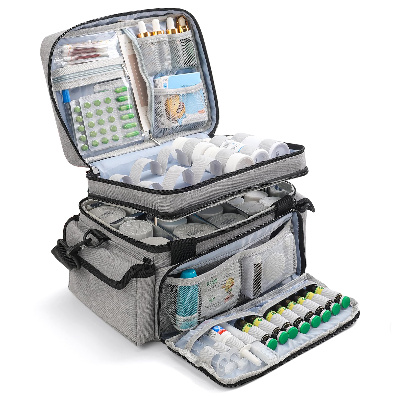 Medicine Organizer with Adjustable Divider, Double-Layer Medicine ...