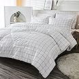 Andency White Grid Comforter Set King Size (104x90 Inch), 3 Pieces(1 ...