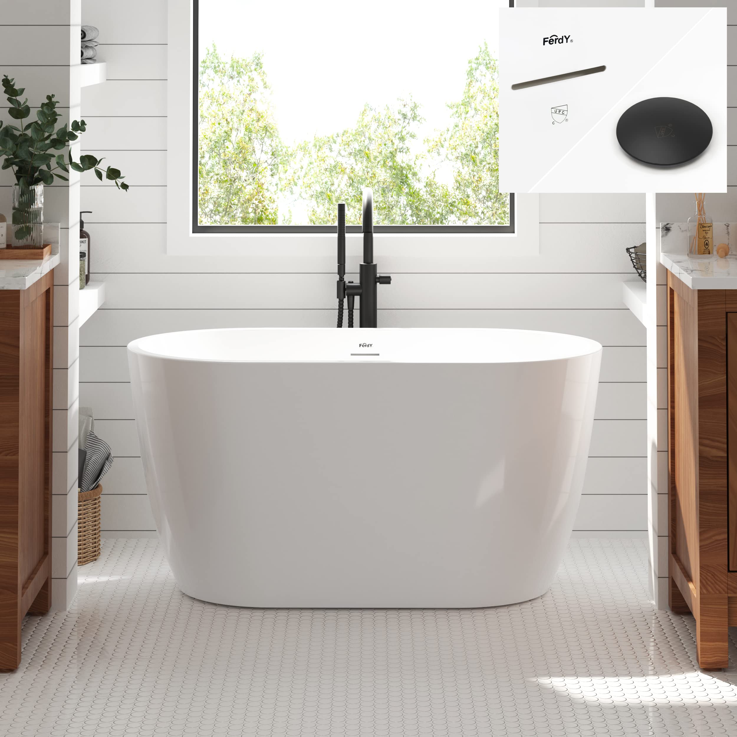 FerdY 47" Bali Acrylic Freestanding Bathtub, Gracefully Shaped ...