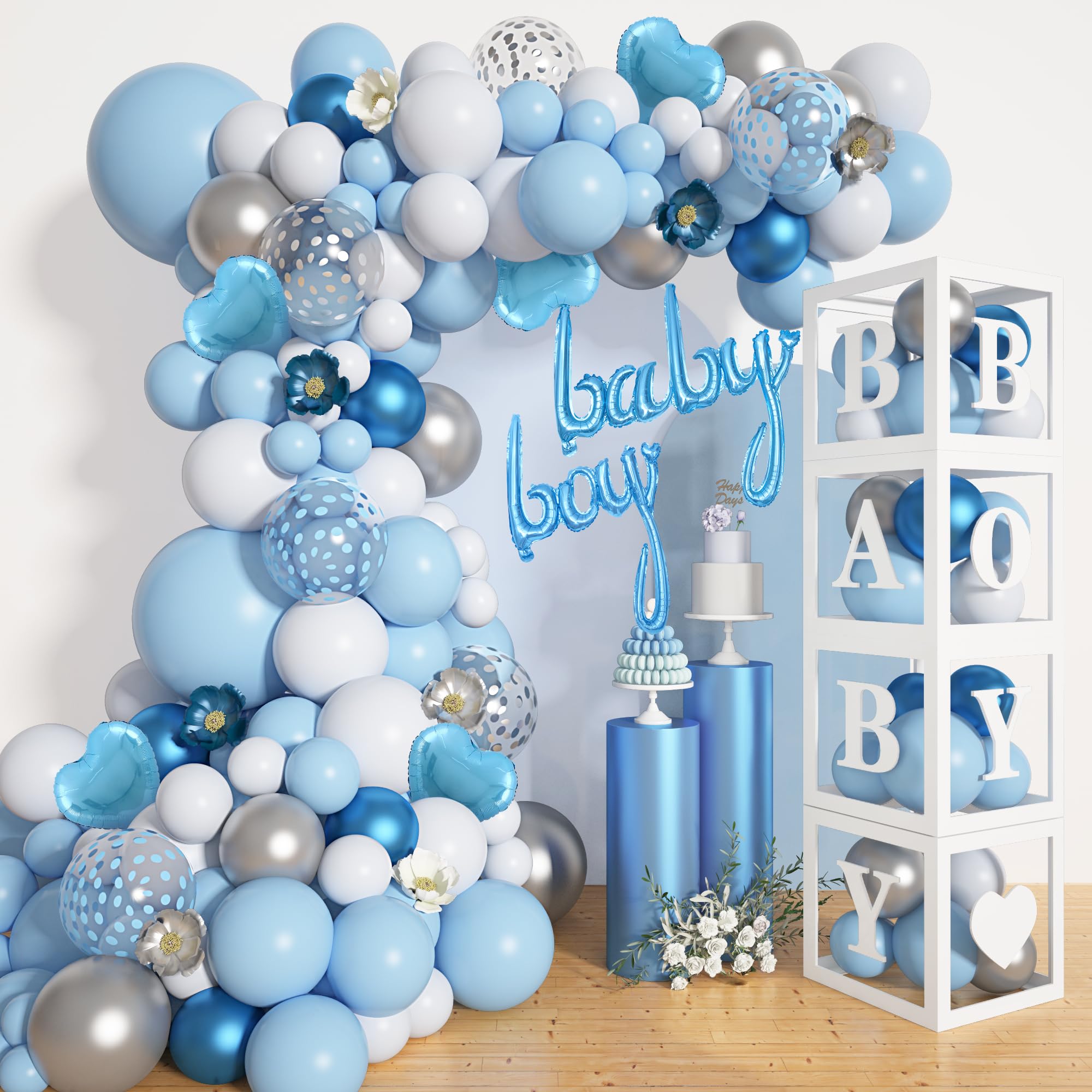Amandir 137pcs Baby Blue Balloons Baby Shower Decorations for Boy with ...