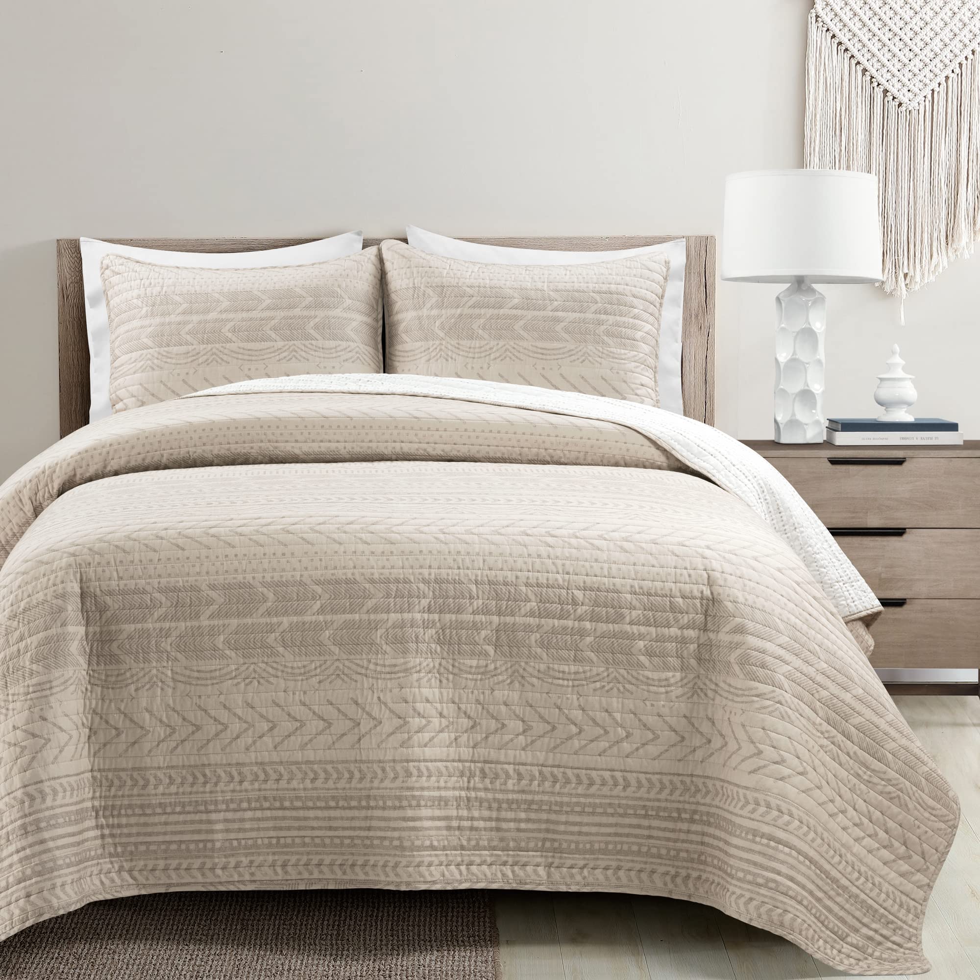 Lush Decor Hygge Geo Pattern Striped 3 Piece Quilt Bedding Set, King ...