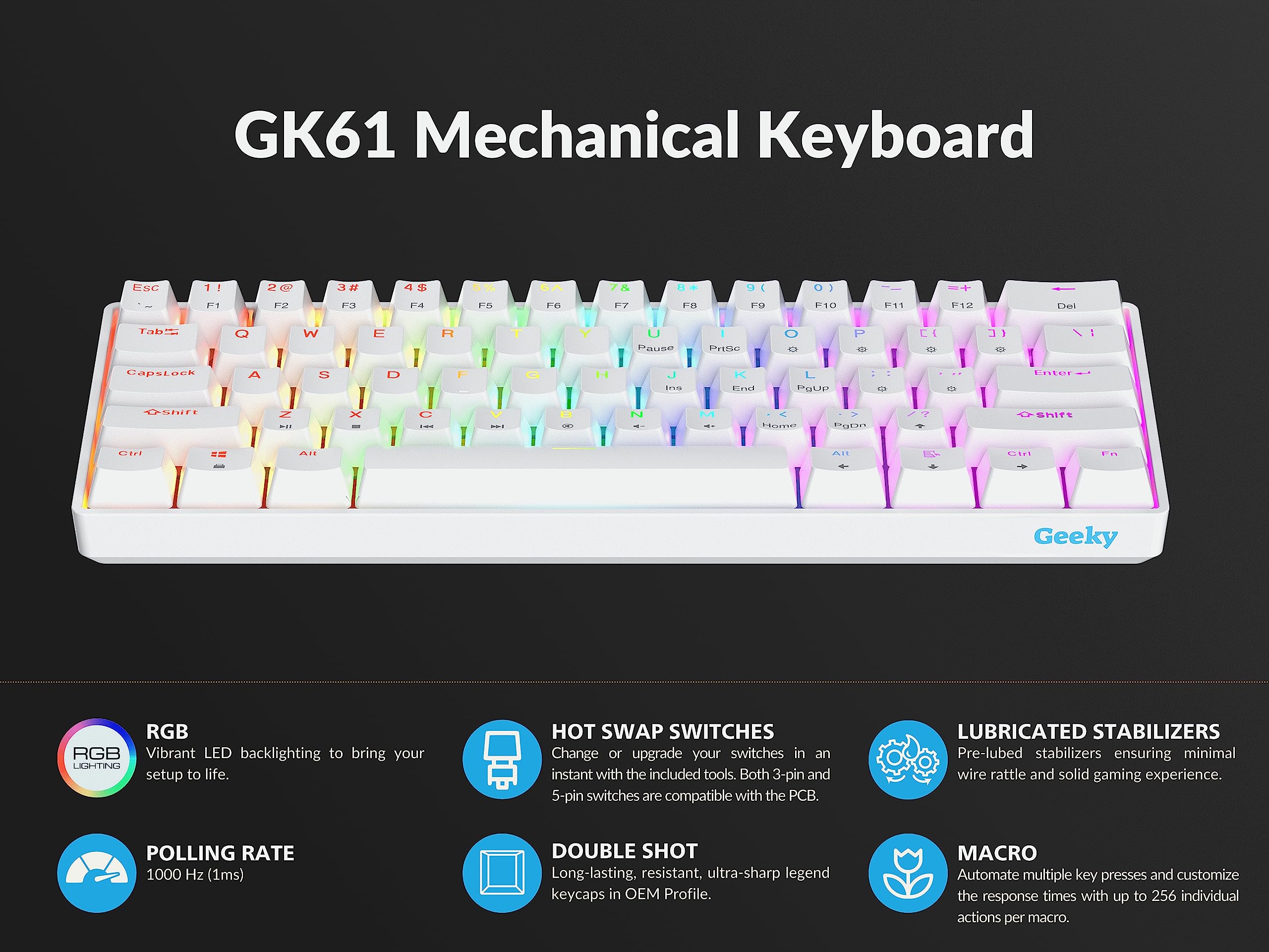Mua Geeky GK61 60% | Hot Swappable Mechanical Gaming Keyboard | 61 Keys ...